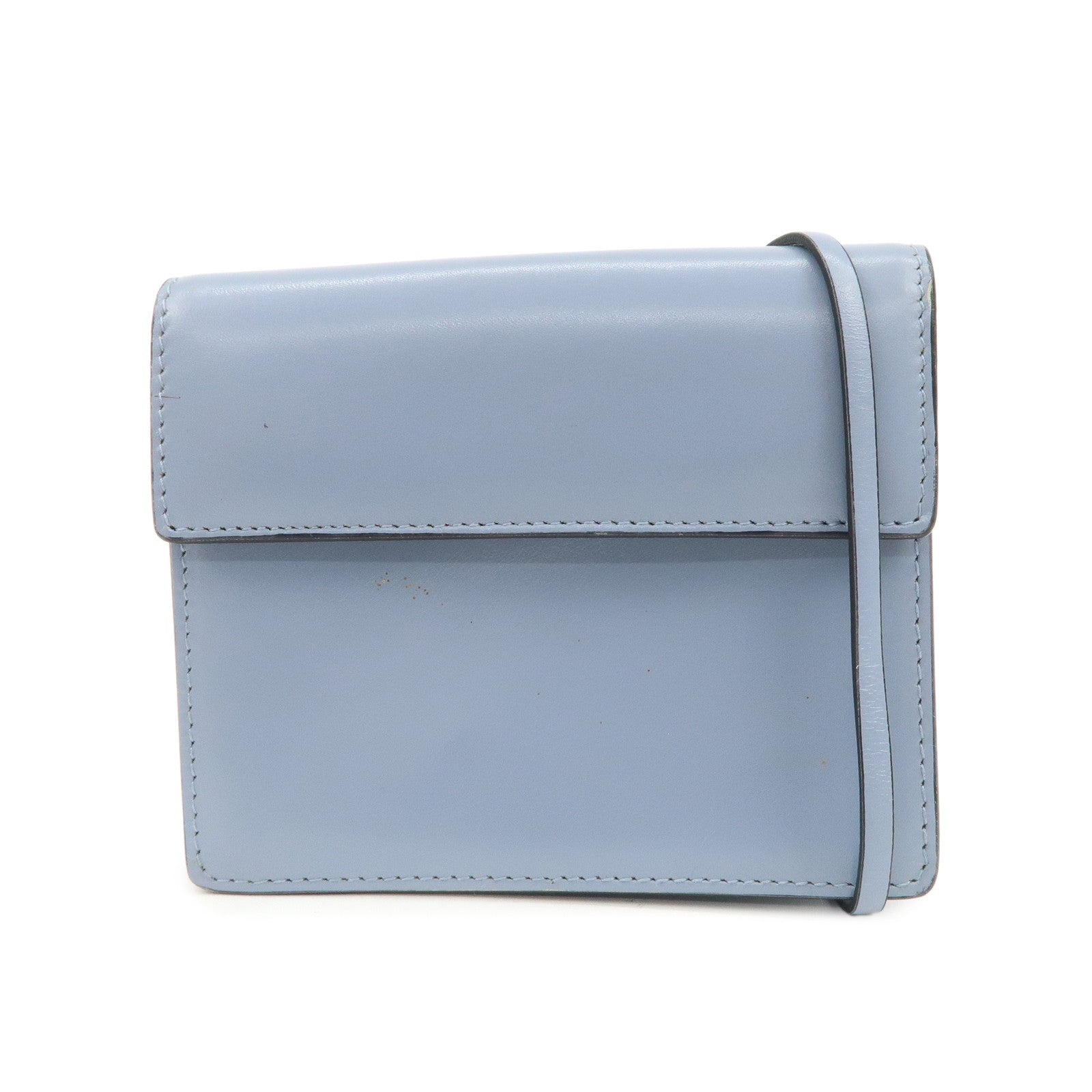 PRADA Logo Leather Shoulder Bag Crossbody Bag Light Blue