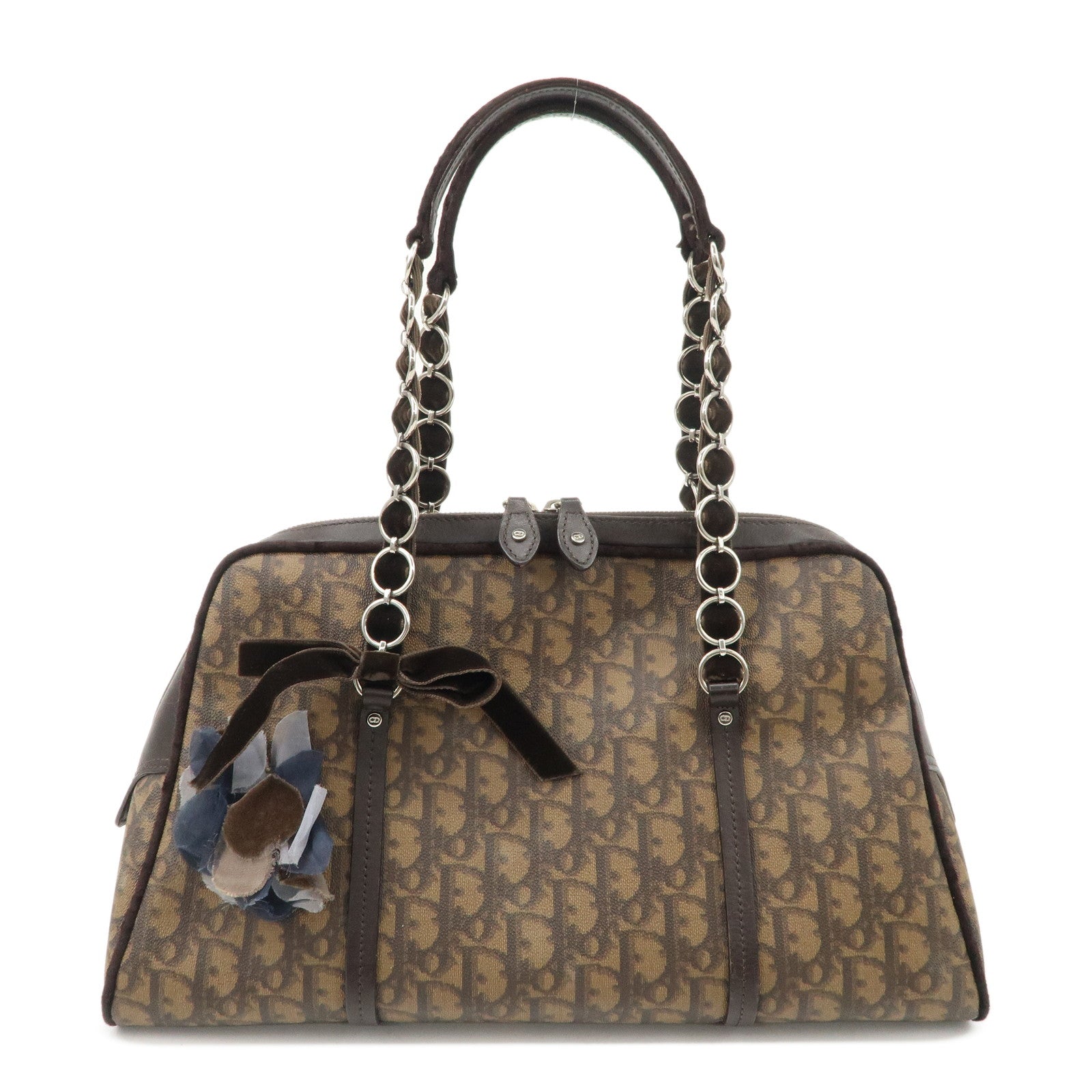 Christian-Dior-Romantic-Trotter-PVC-Velor-Chain-Shoulder-Bag