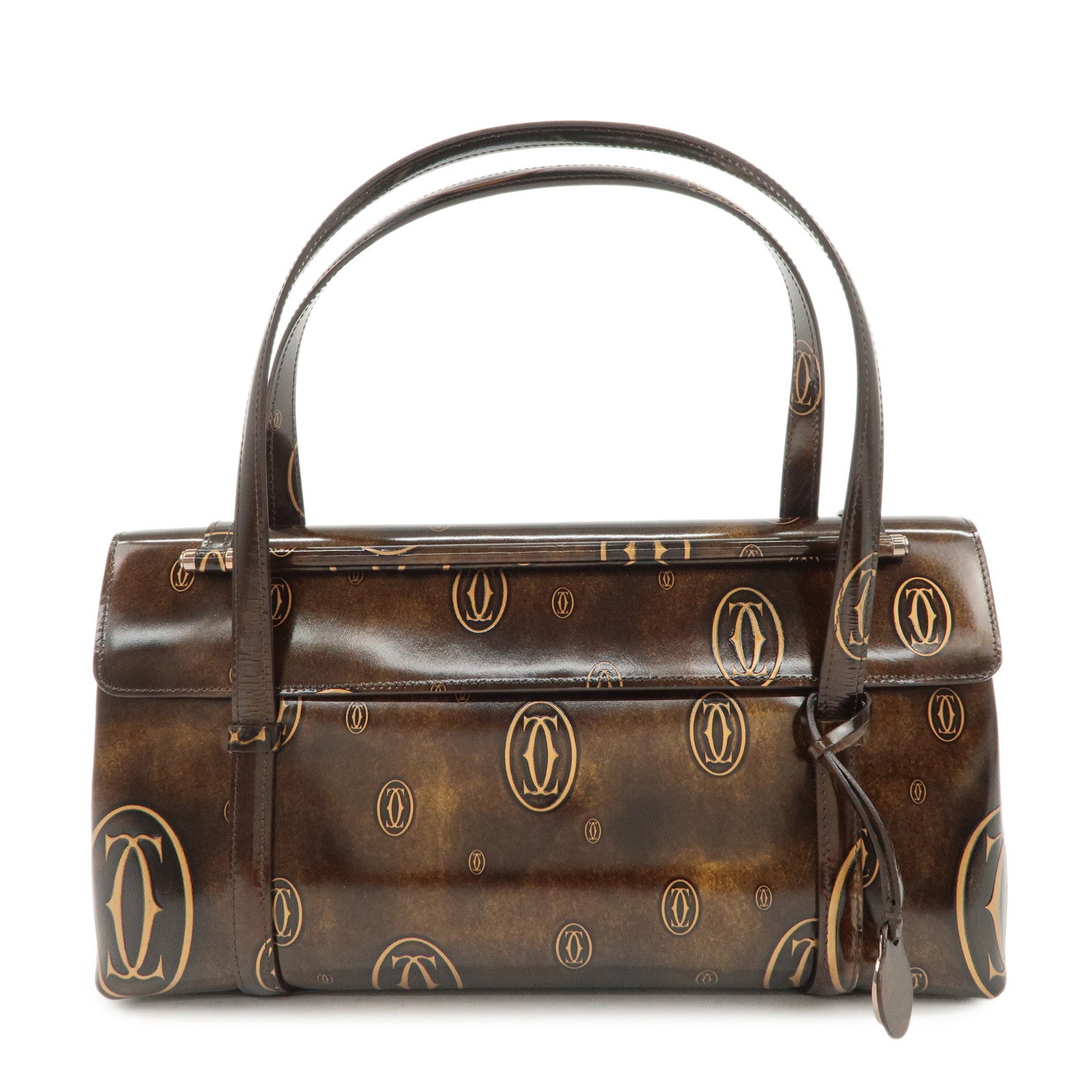 Cartier Happy Birthday 2C Logo Patent Leather Hand Bag Shoulder Bag